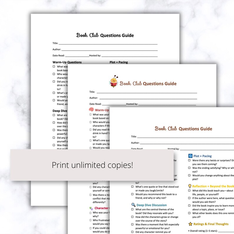 Book Club Discussion Guide Printable PDF, Reading Group Questions PDF ...