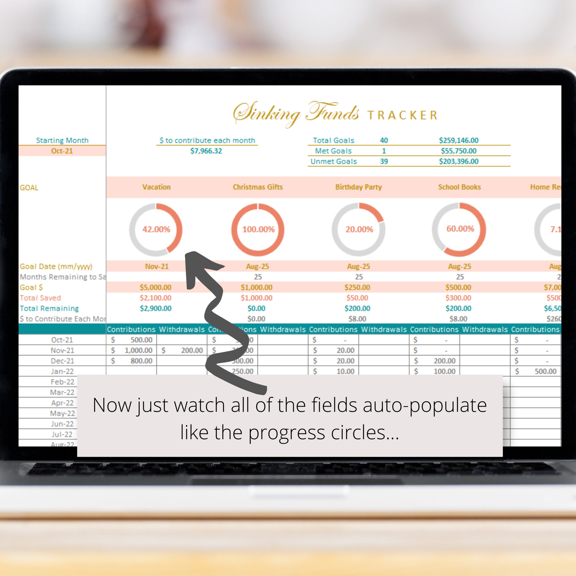 Sinking Funds Tracker Excel Spreadsheet, Savings Goal Recorder Tracker ...