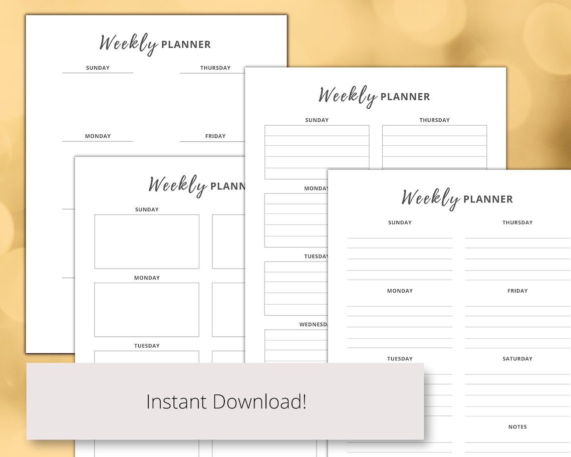 Weekly Planner Portrait Printable Blank Undated Weekly - Etsy