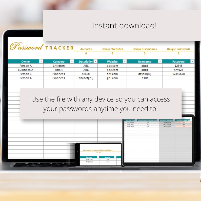 Password Tracker Excel Spreadsheet Organize Your Accounts and Passwords With This Editable ...
