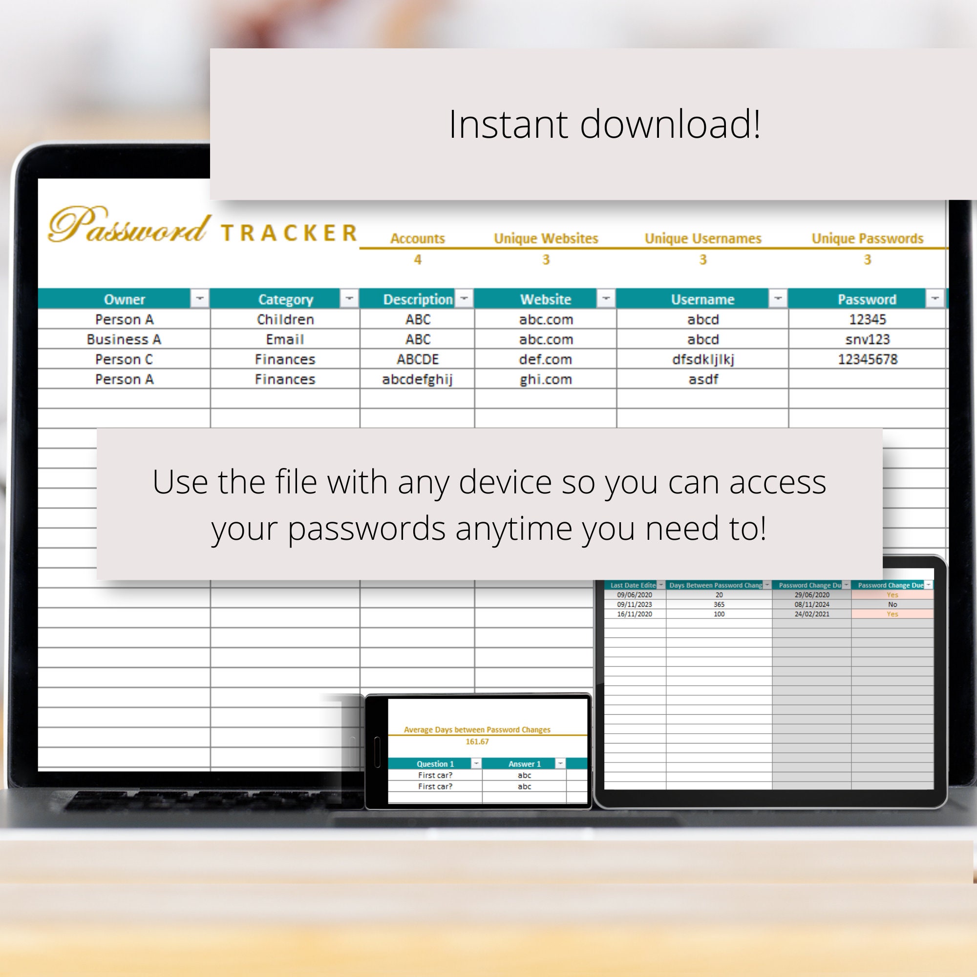 Password Tracker Excel Spreadsheet | Organize Your Accounts and ...