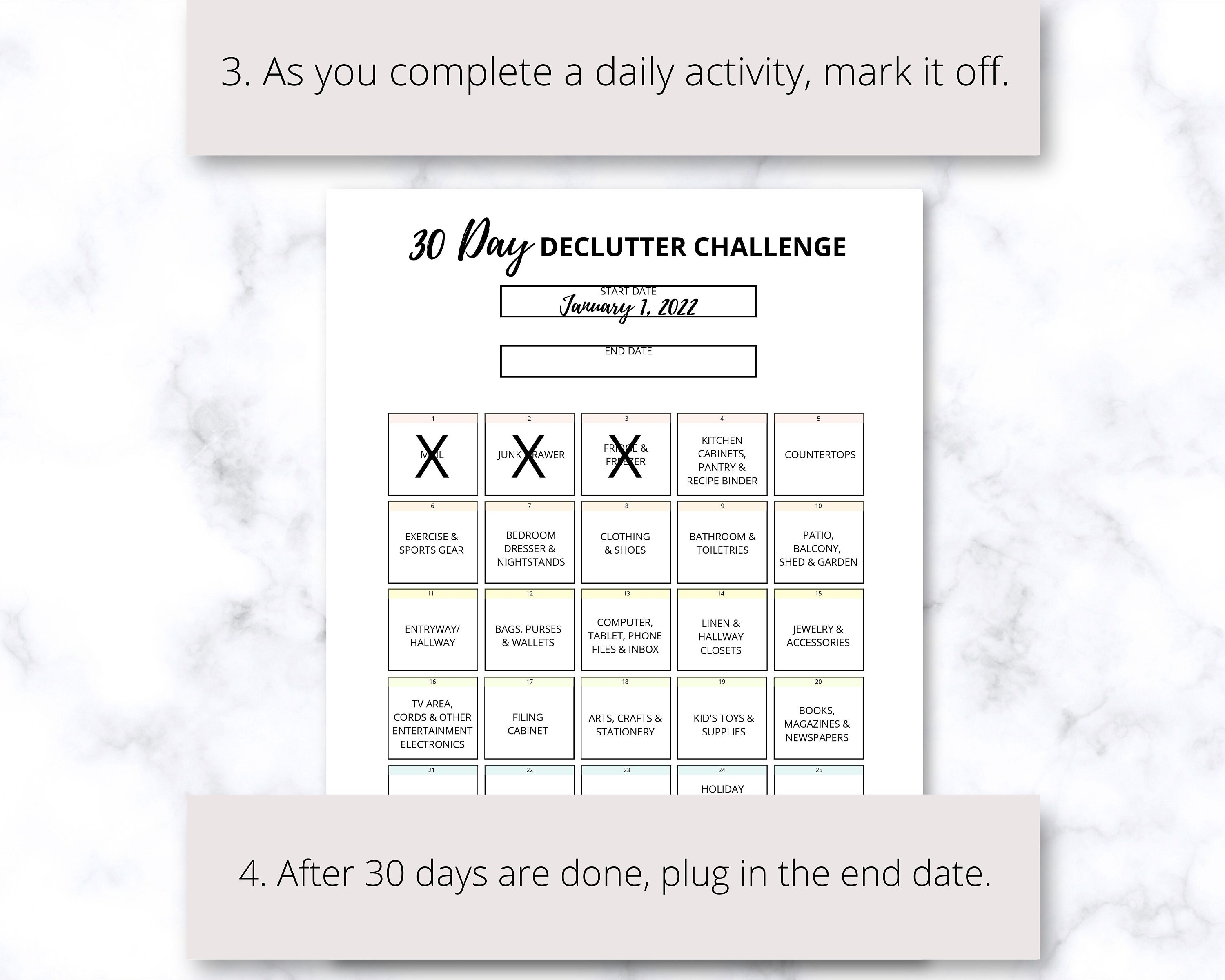 30 Day Declutter Challenge Printable, Declutter Tracker Checklist Guide ...