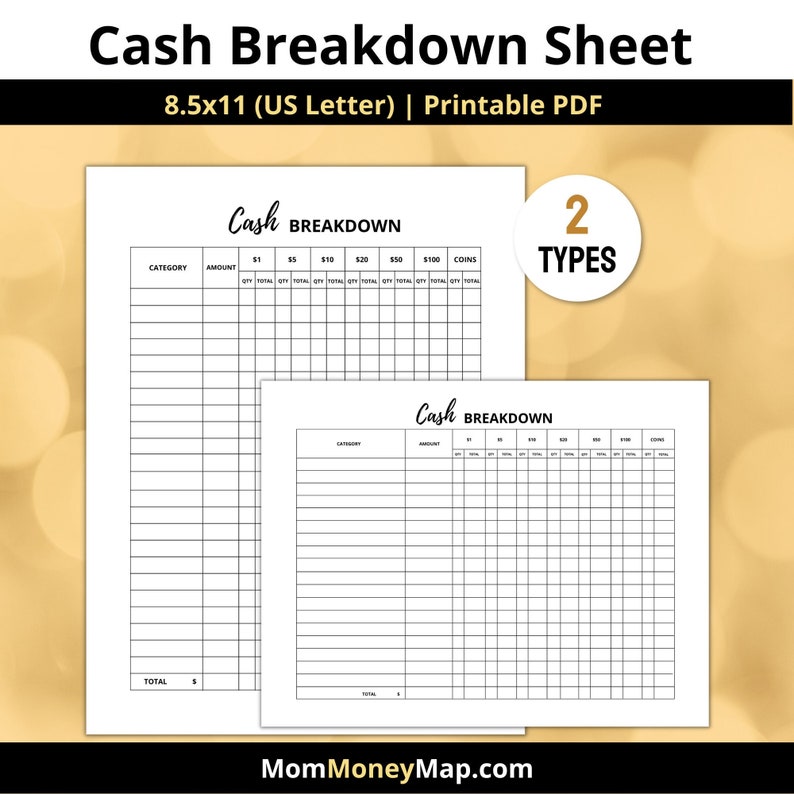 Cash Breakdown Sheet Printable PDF, Money Breakdown Form by ...