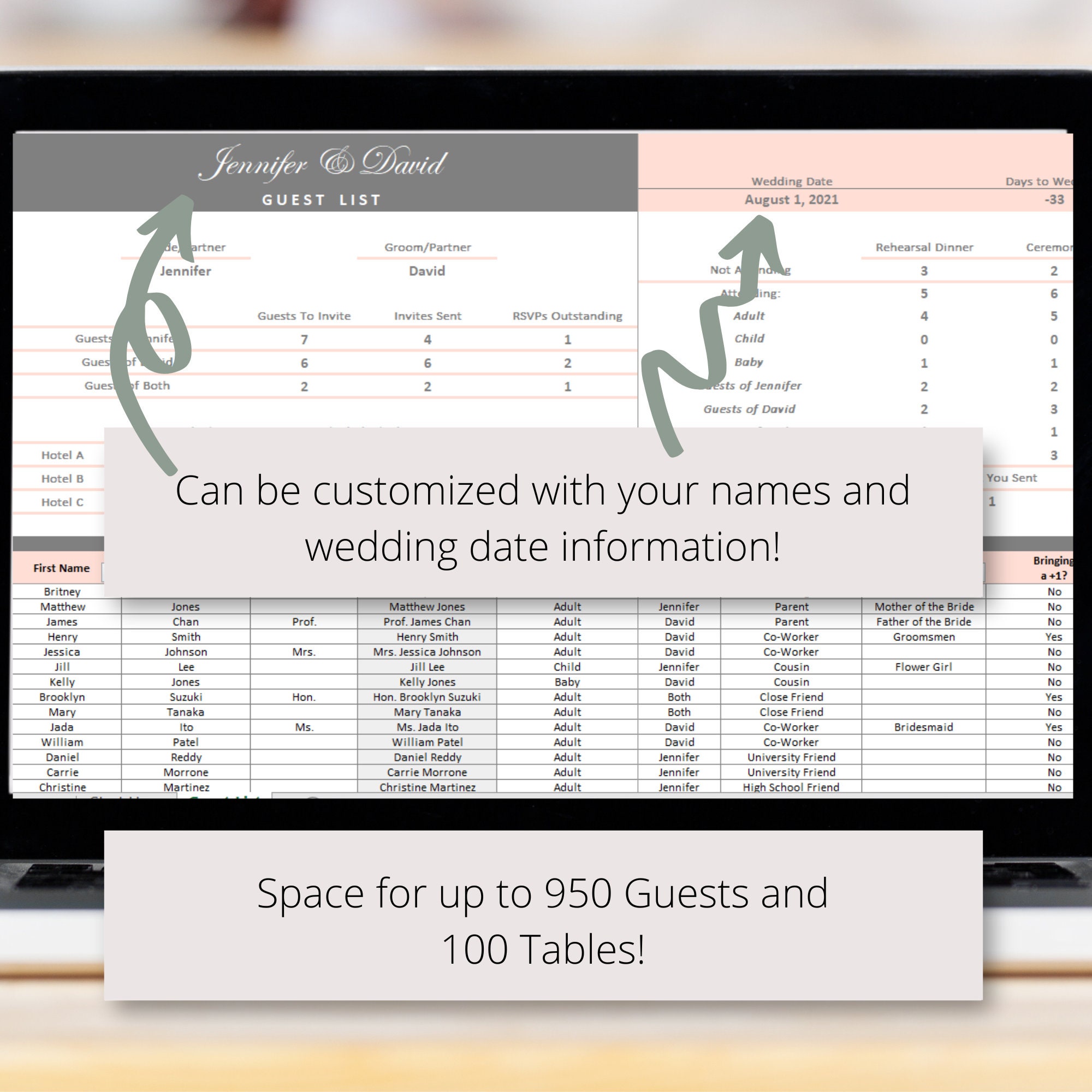Wedding Guest List Tracker Template Excel Spreadsheet Track Invitations ...