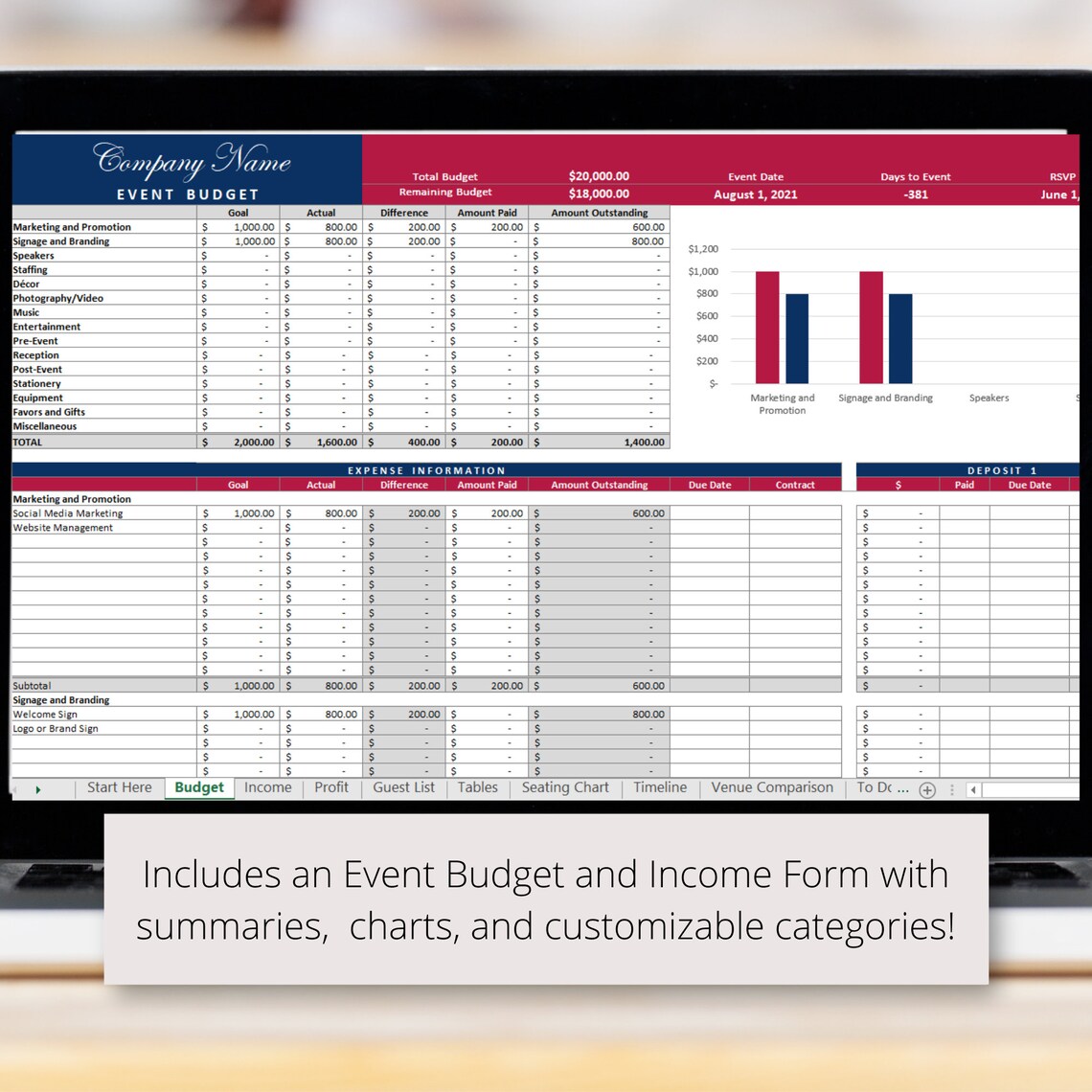Fundraiser Event Planner Digital Excel Spreadsheet Template - Etsy