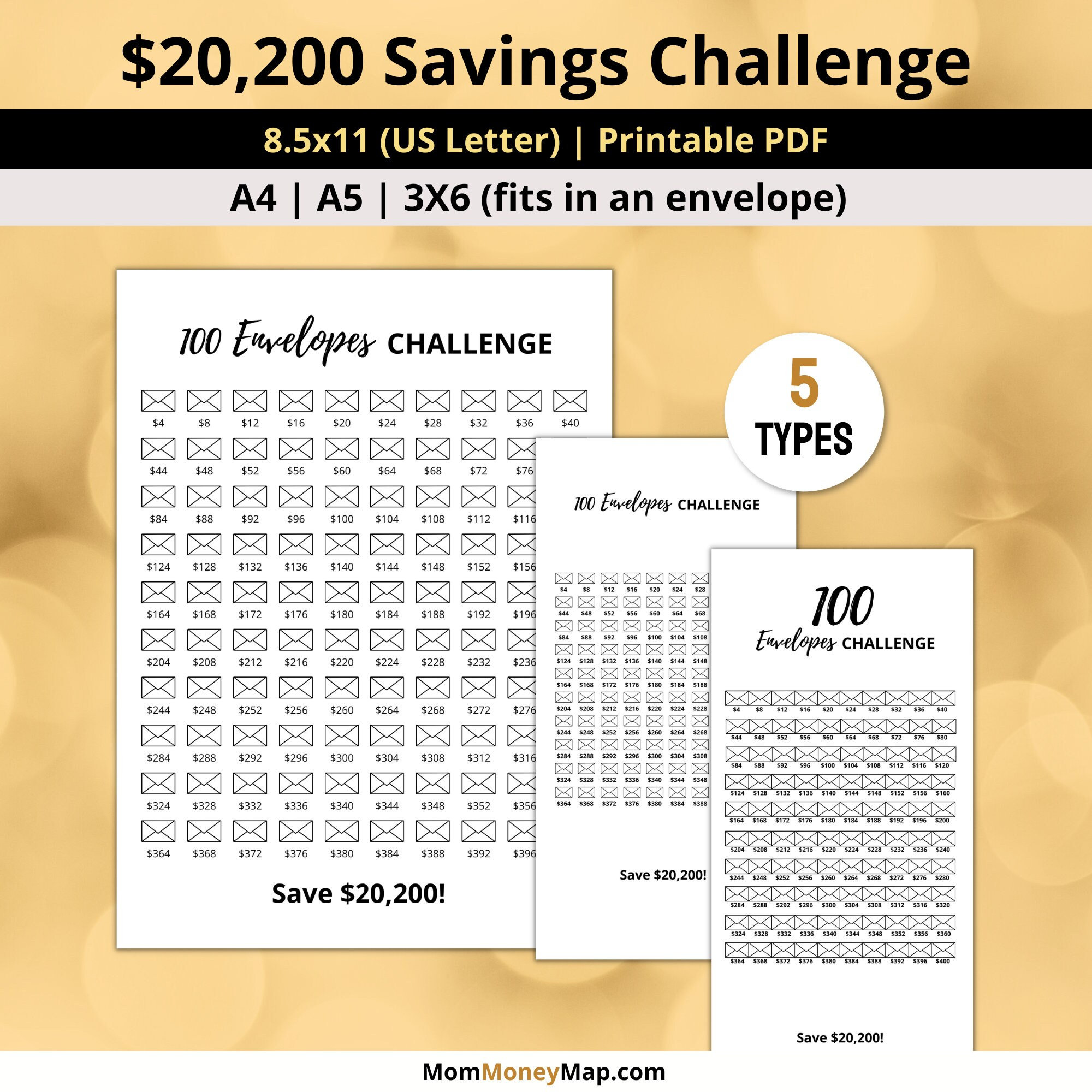 20k Savings Challenge Printable PDF, Save 20000 in 100 Days, 100 ...