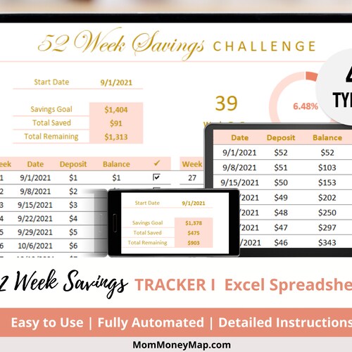 52 Week Savings Challenge Excel Spreadsheet Stay Motivated - Etsy