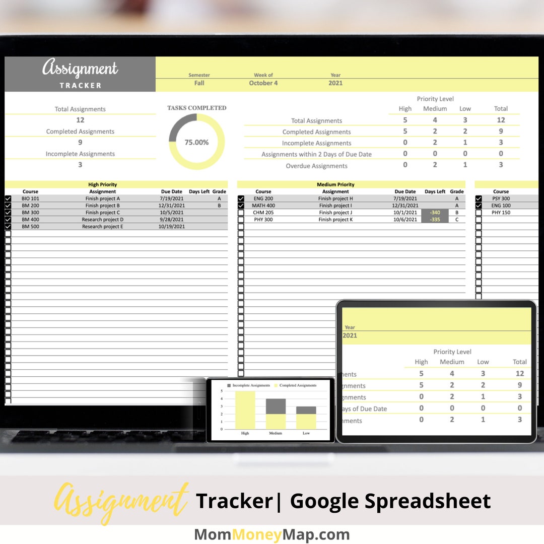 Homework Study Tracker Google Sheets Spreadsheet Template - Etsy