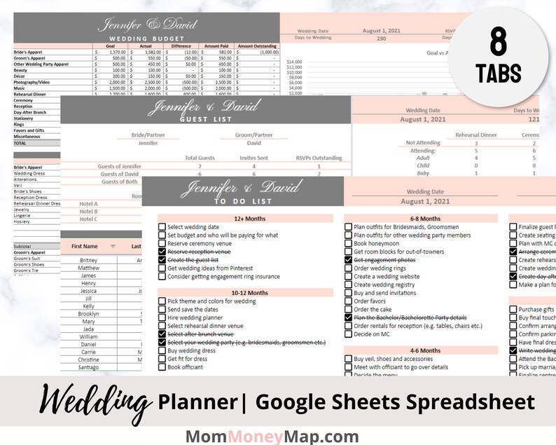 Wedding Planning Google Sheets Spreadsheet Wedding Planner - Etsy