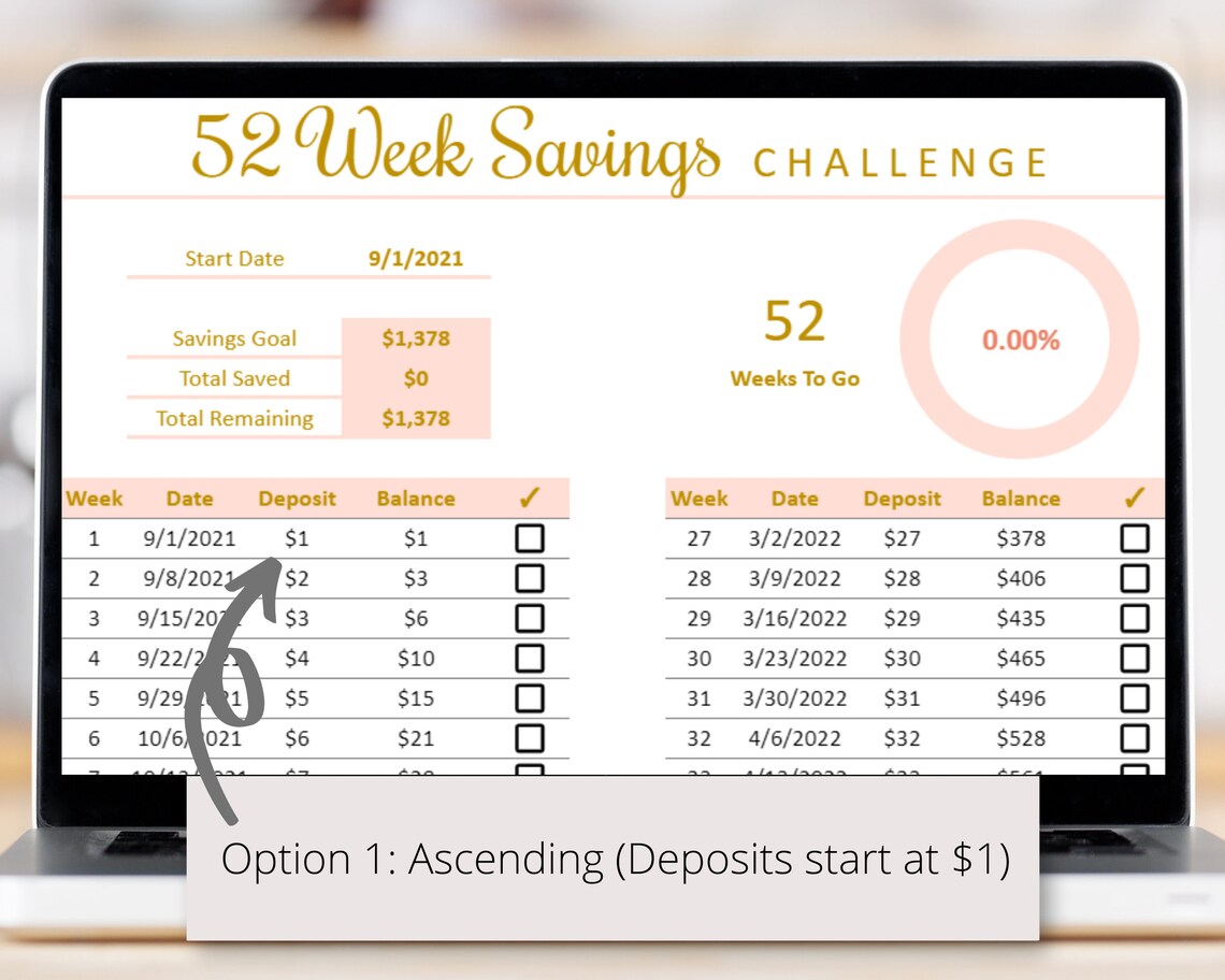 52 Week Savings Challenge Google Sheets Template, Stay Motivated to ...