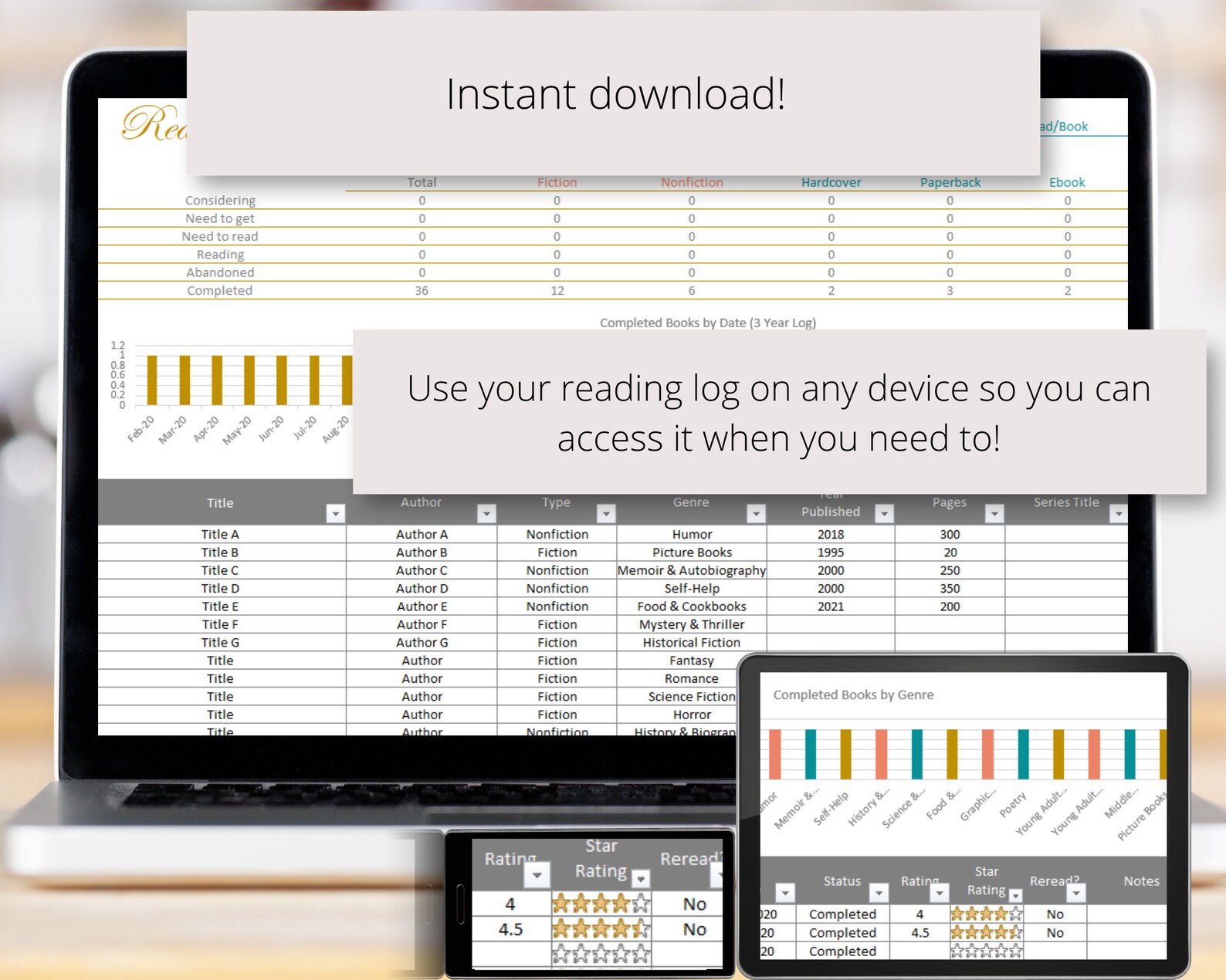 Reading Log Tracker Excel Spreadsheet | Track Your Books With This Book ...
