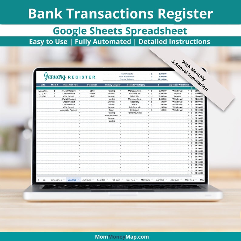 Bank Transactions Register With Monthly & Annual Summaries Google ...