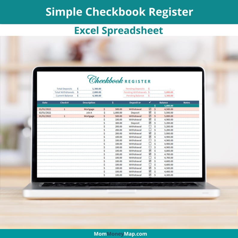 Simple Checkbook Register Excel Spreadsheet, Track Your Bank Accounts - Checking/savings Account ...
