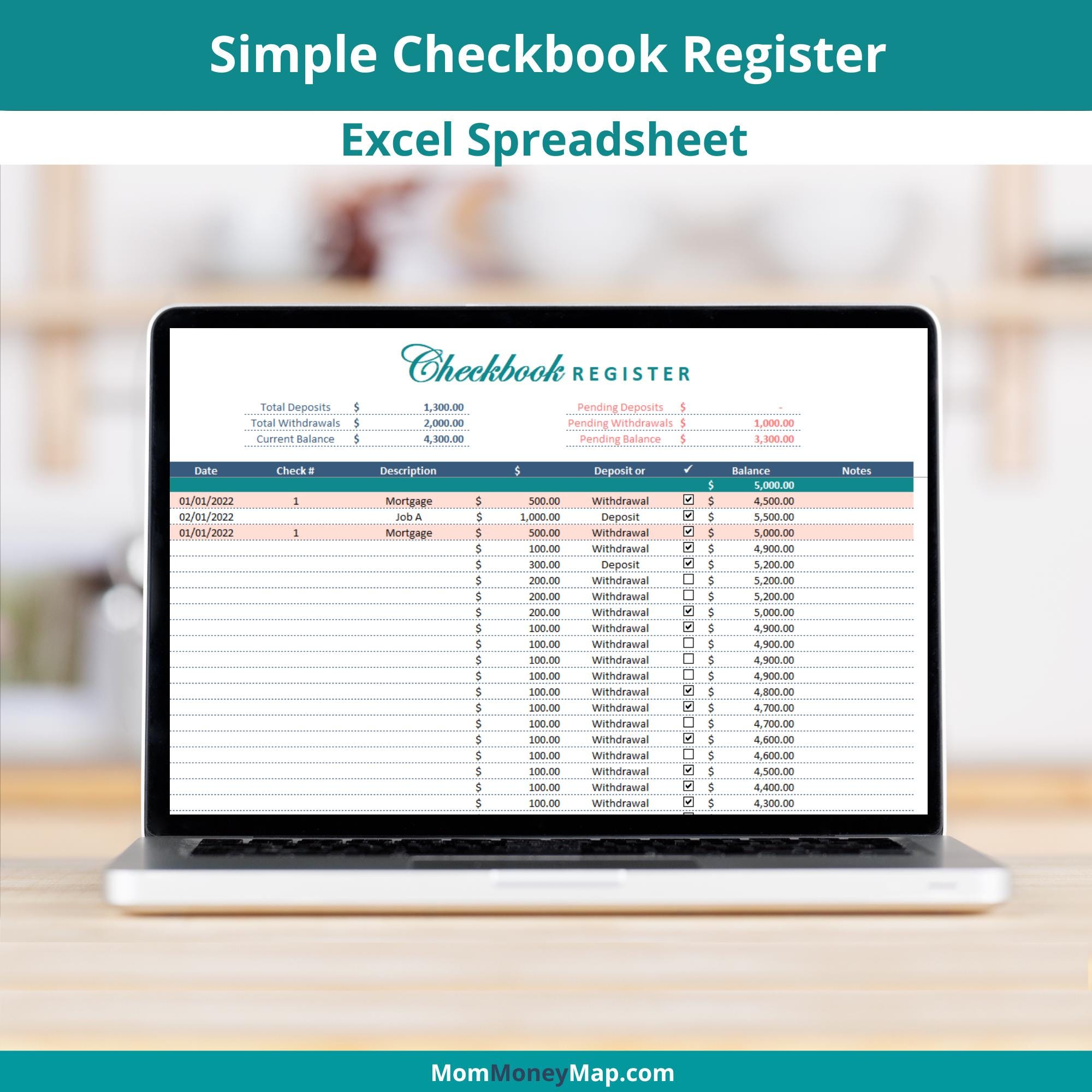Simple Checkbook Register Excel Spreadsheet, Track Your Bank Accounts ...