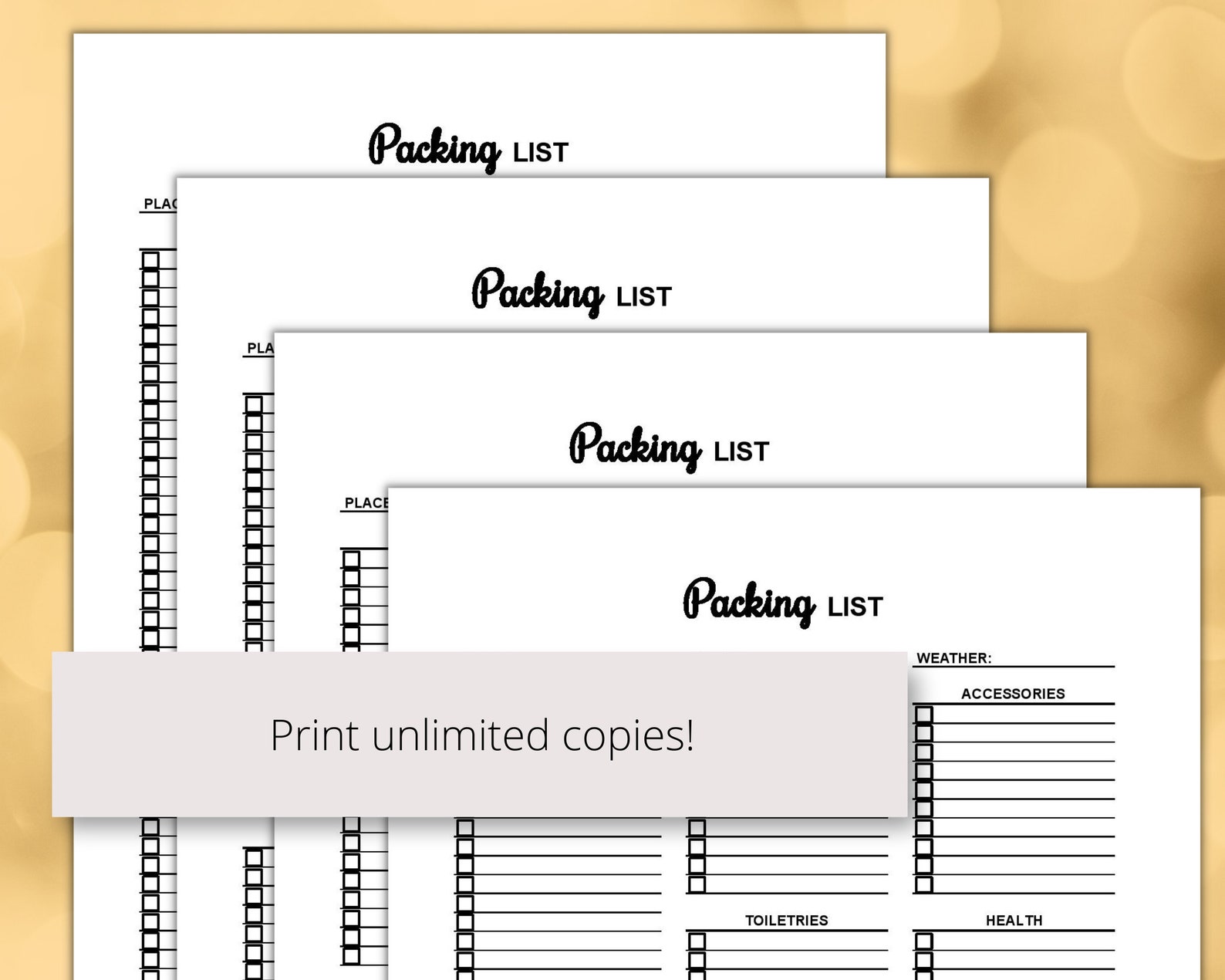 Blank Packing List Printable PDF for Travel Editable Vacation - Etsy