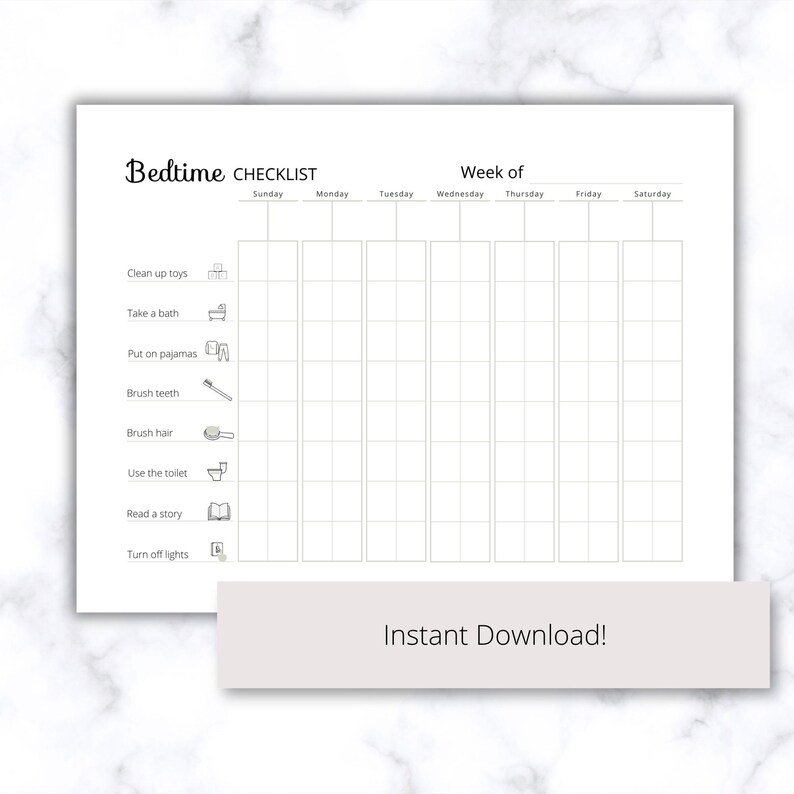 Kids Bedtime Routine Chart Checklist Printable for 2 Kids, Evening ...