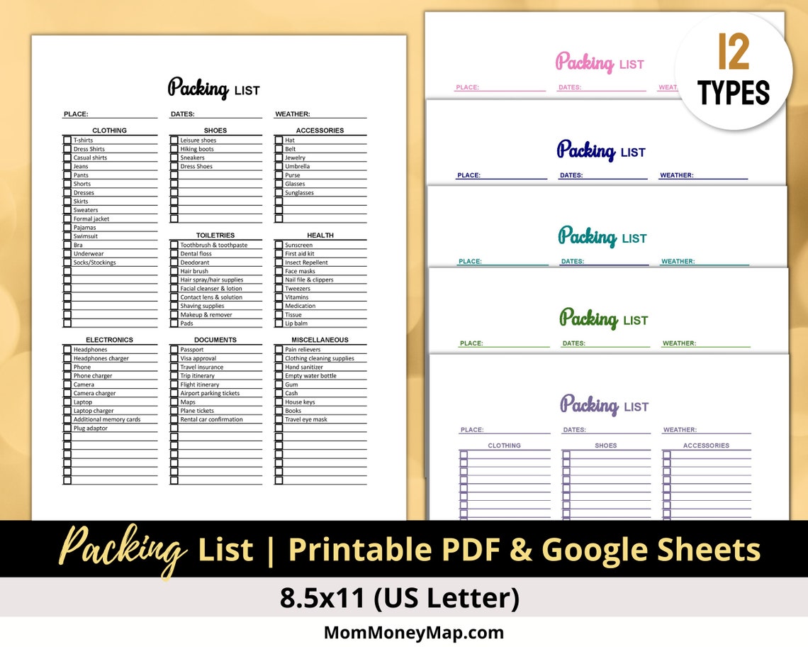 Blank Packing List Printable PDF for Travel Editable Vacation - Etsy