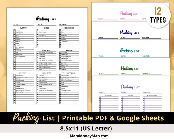 Blank Packing List Printable PDF for Travel Editable Vacation - Etsy Canada