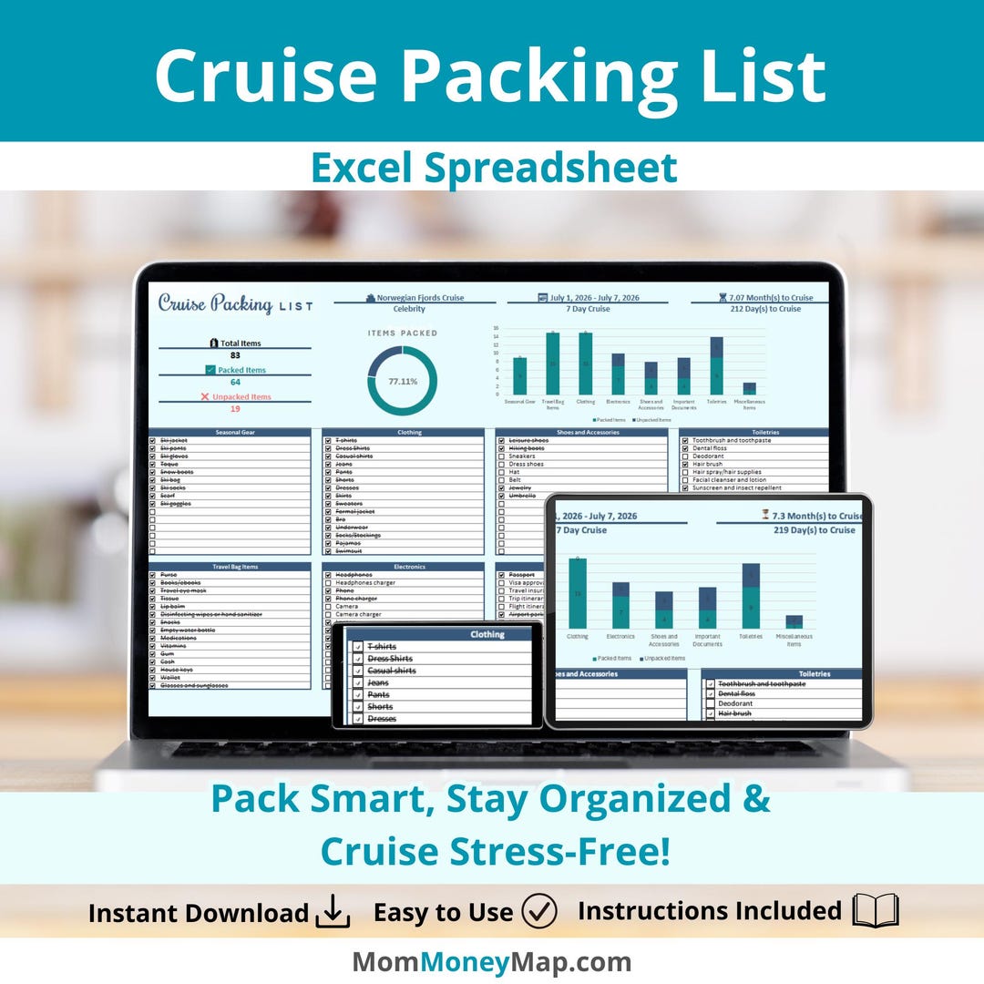 Cruise Packing List Excel Spreadsheet, Cruise Vacation Packing ...