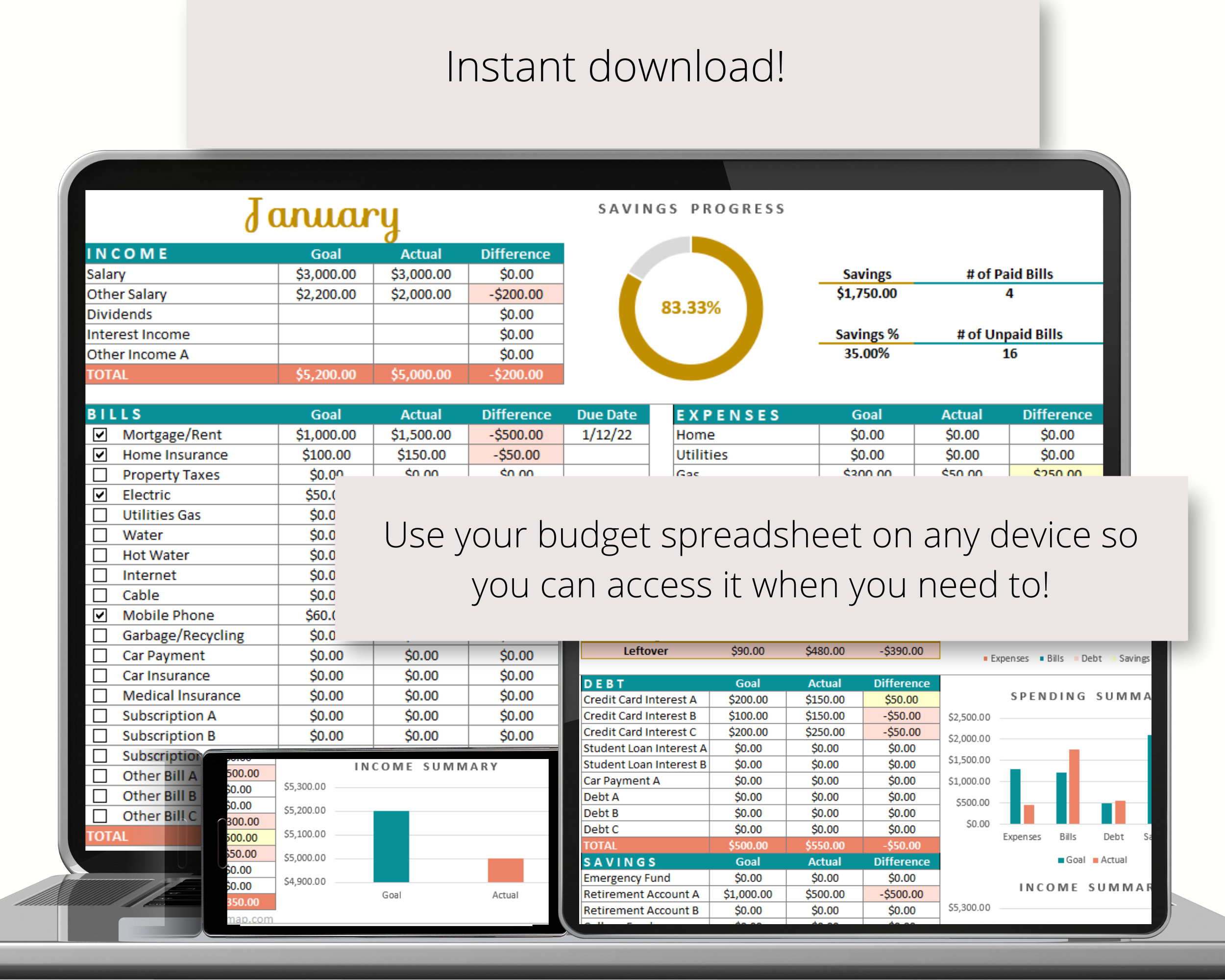 Simple Budget Spreadsheet Excel Template for Easy Budgeting, Monthly ...