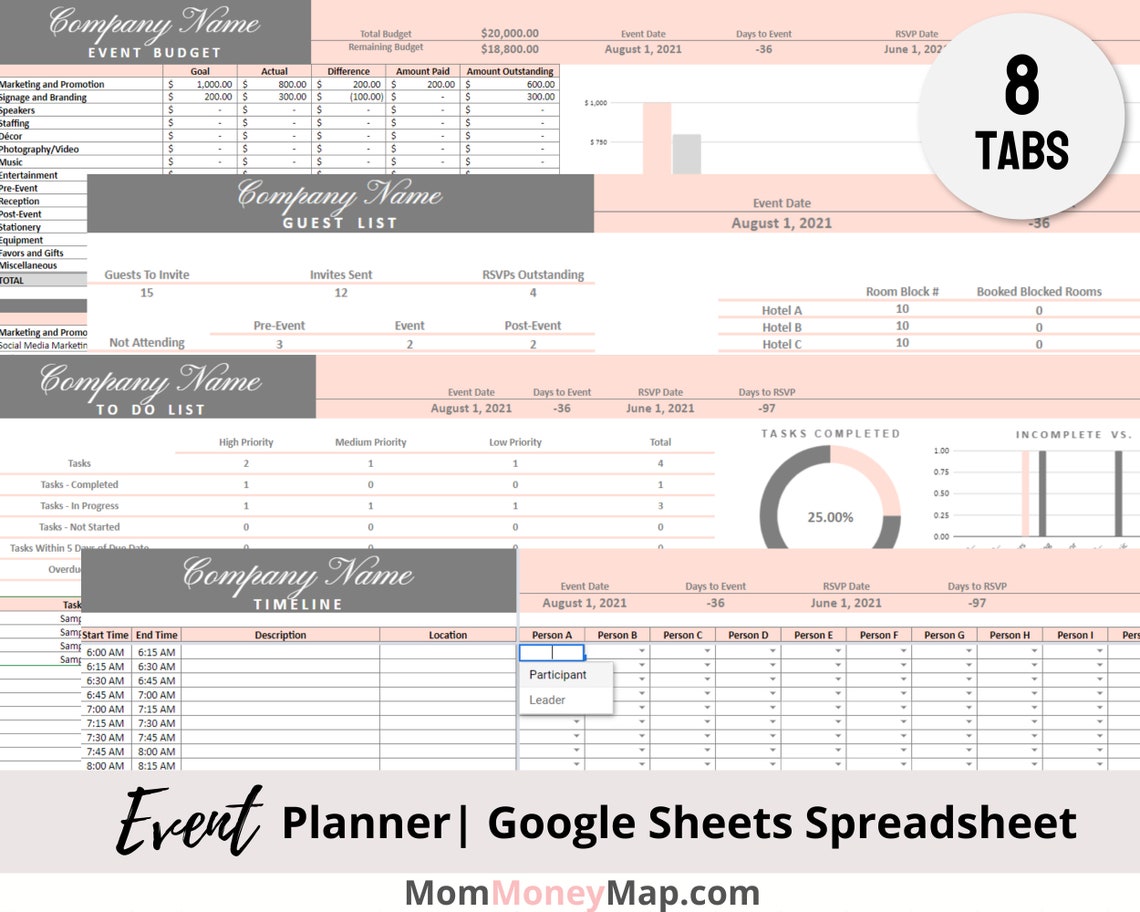Event Planning Google Sheets Spreadsheet Party Planner - Etsy