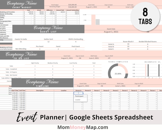 Event Planning Google Sheets Spreadsheet Party Planner - Etsy