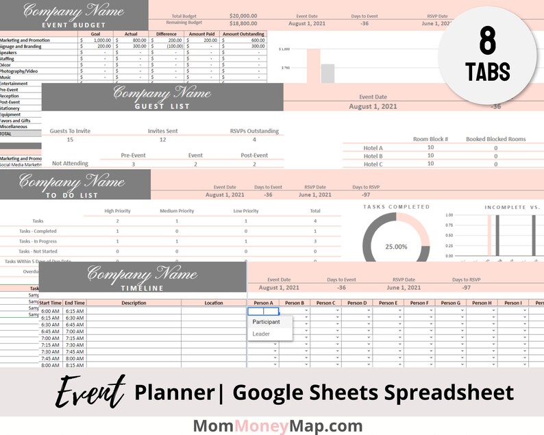 Event Planning Google Sheets Spreadsheet Party Planner - Etsy