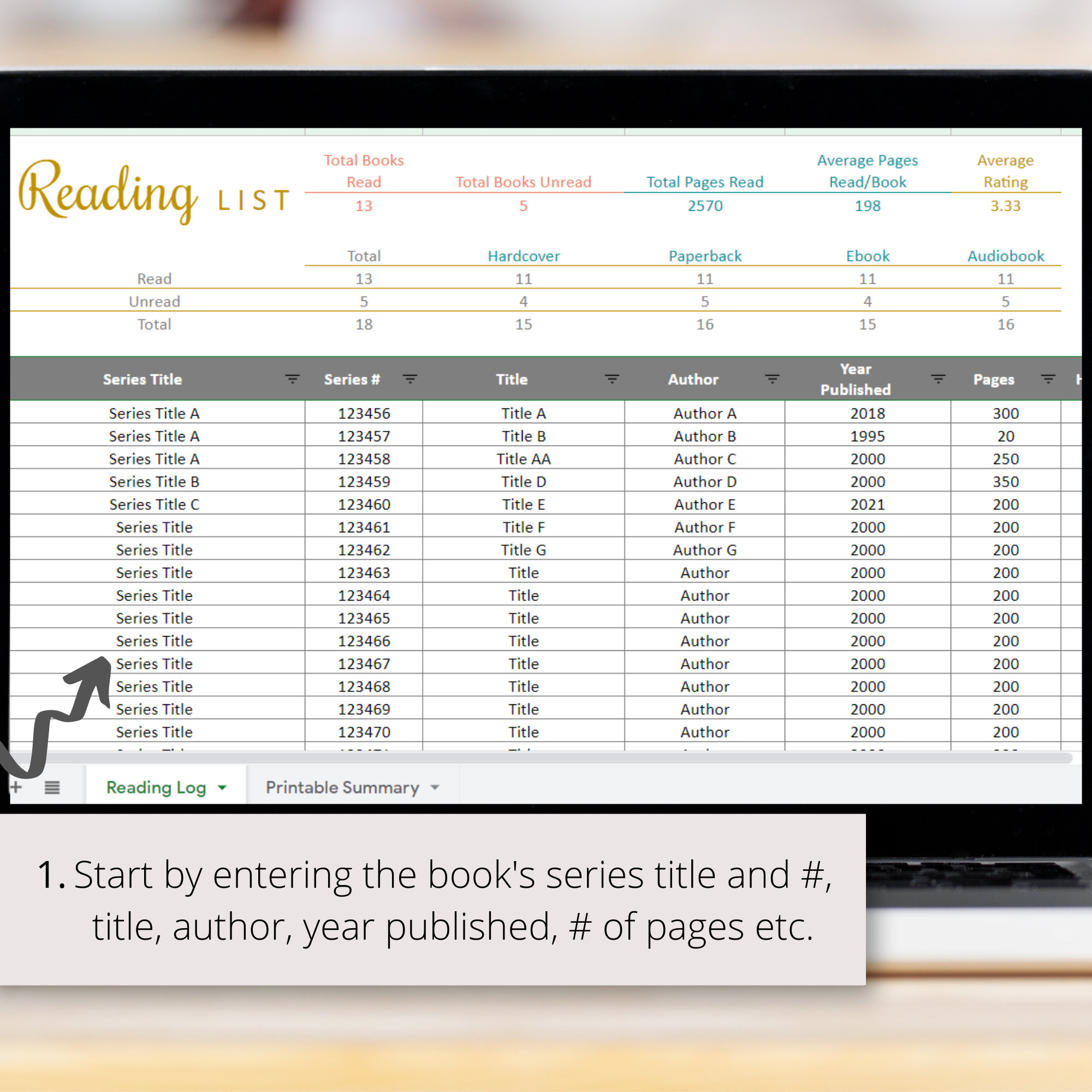 Book Reading List Spreadsheet Reading Planner Challenge Template to ...