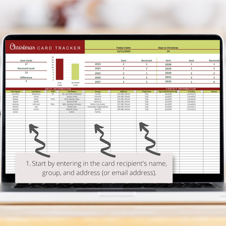 Christmas Card Tracker Excel Spreadsheet Template, Xmas Card Address ...