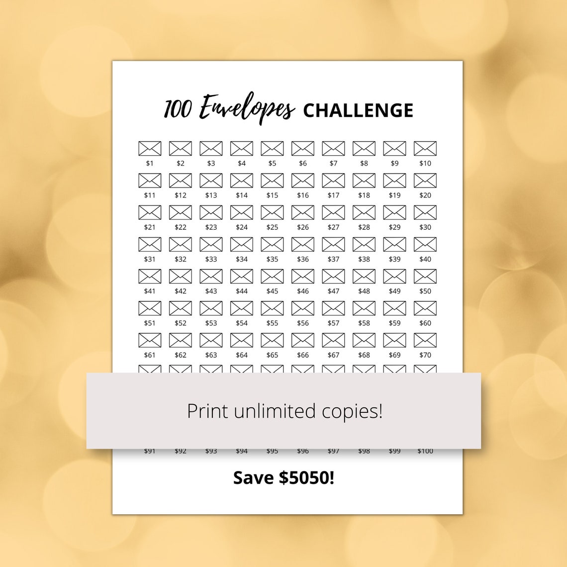 5k Savings Challenge Printable PDF Save 5000 in 100 Days 100 - Etsy