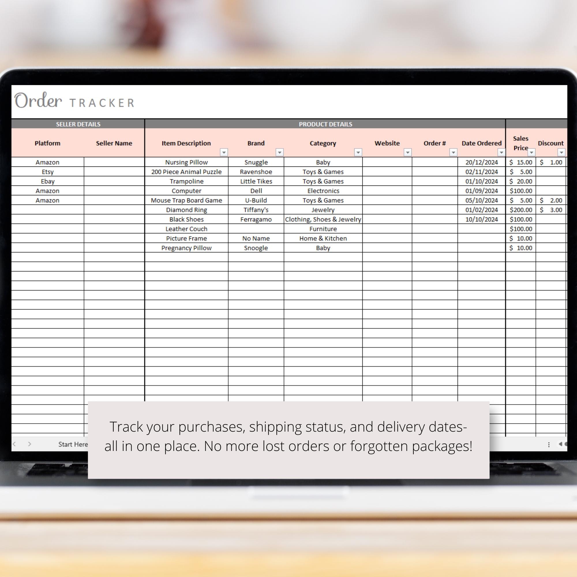 Simple Order Tracker Excel Spreadsheet, Organized Online Shopping ...