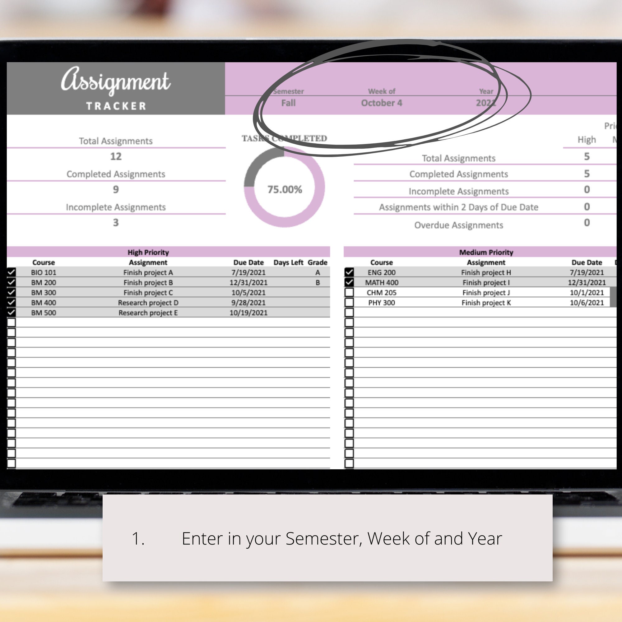 Homework Tracker Google Sheets Spreadsheet Template, Assignment Planner ...