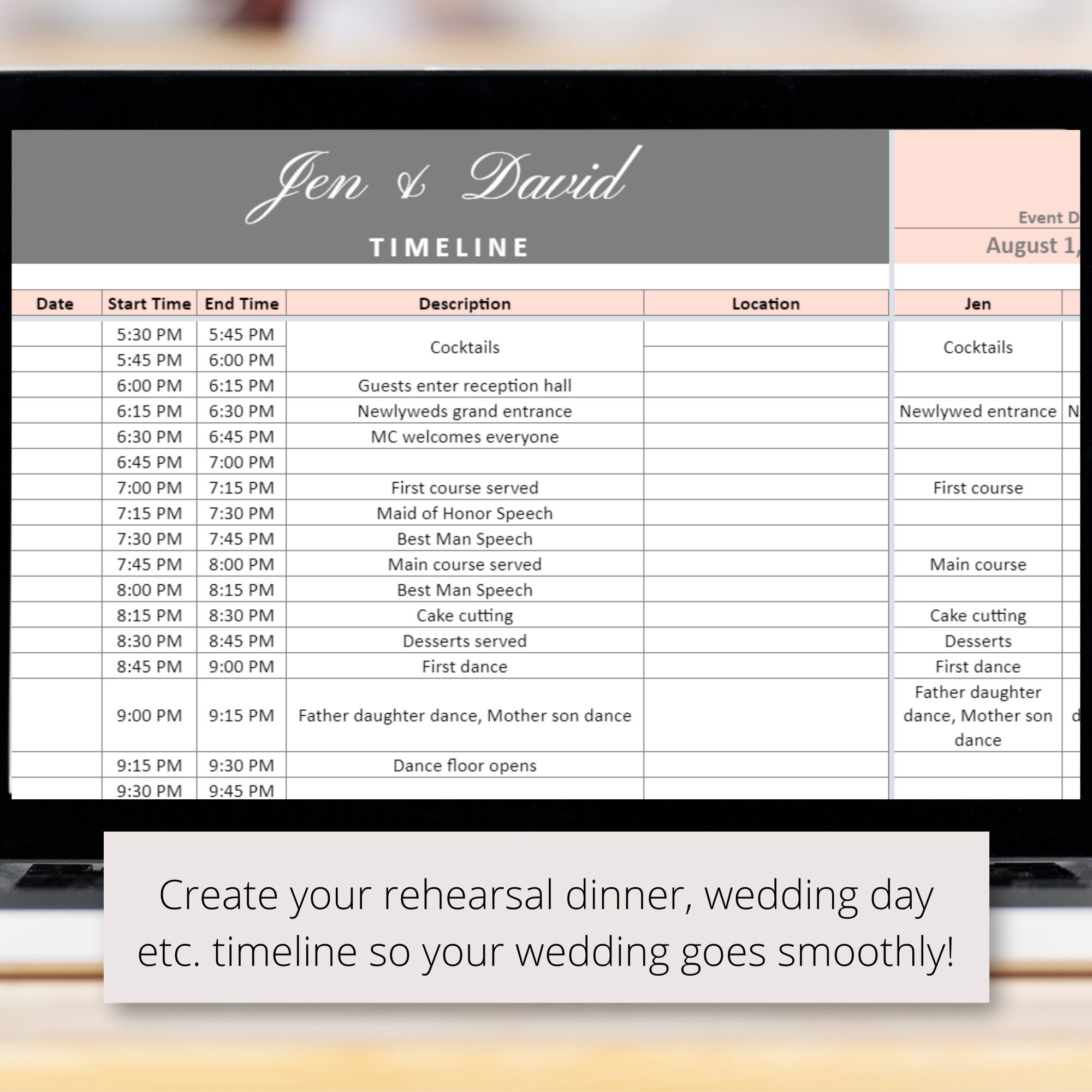 Wedding Day Timeline Schedule Google Sheets Spreadsheet | Wedding ...