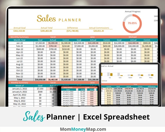 Sales Planner Excel Spreadsheet Template Sales Report to - Etsy
