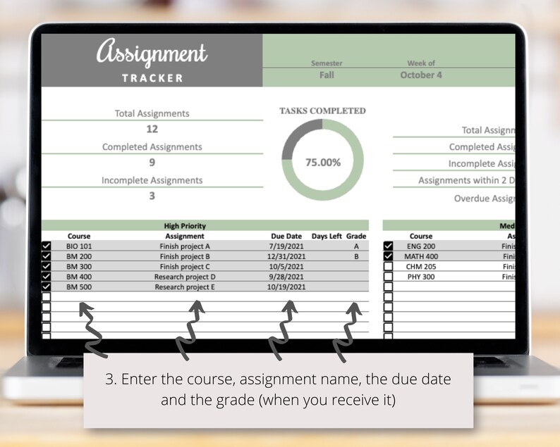 Assignment Planner Template Google Sheets Spreadsheet Student - Etsy