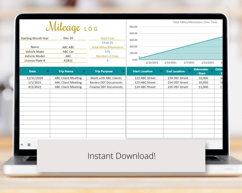 Car Mileage Tracker, Vehicle Mileage Log for Business and Work, Track ...