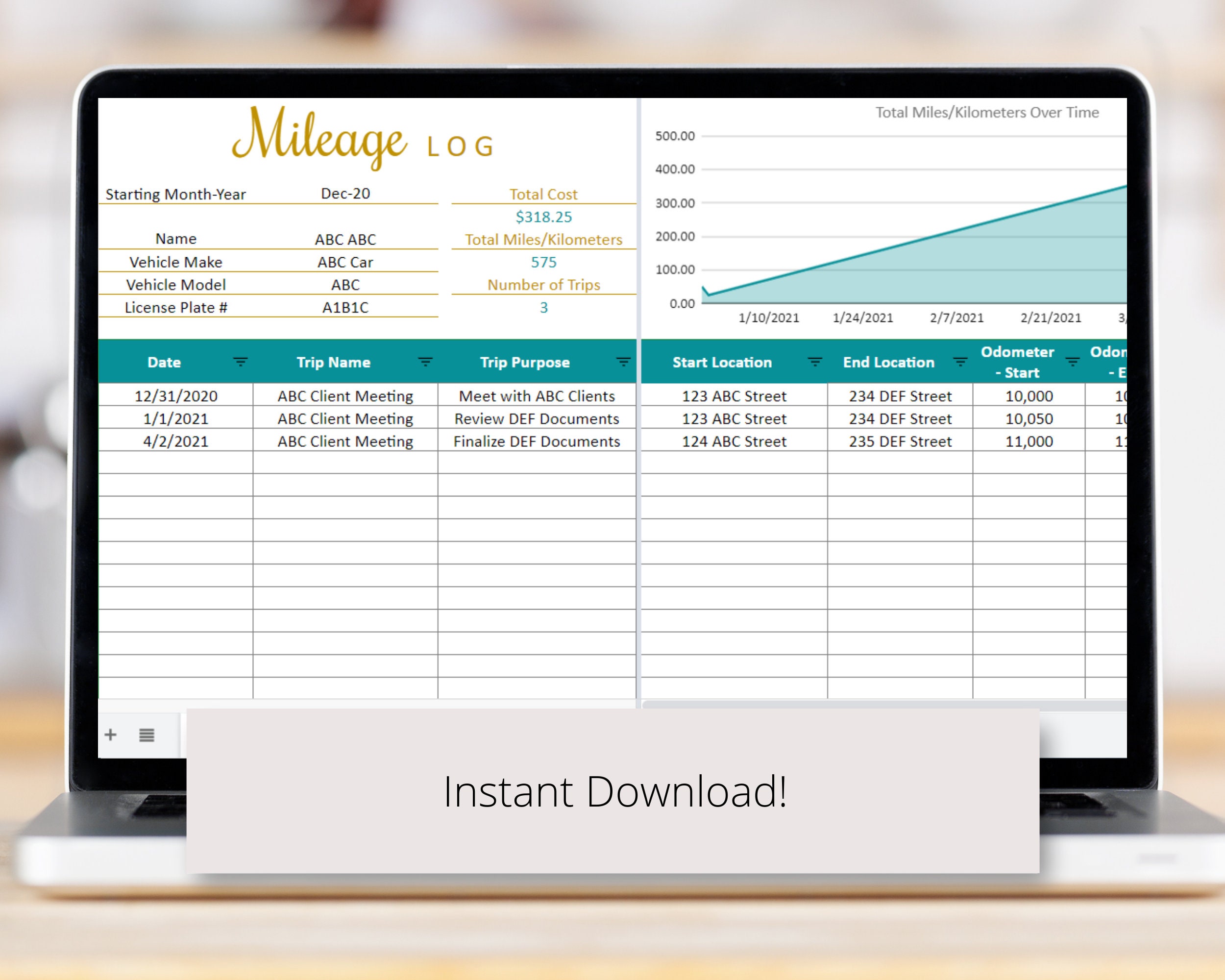 Car Mileage Tracker, Vehicle Mileage Log for Business and Work, Track ...