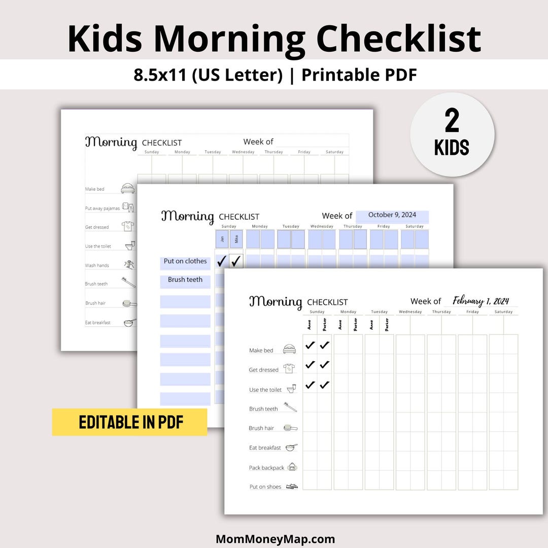 Kids Morning Routine for 2 Kids, Kids Morning Checklist, Morning ...