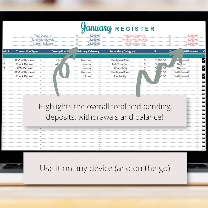 Checkbook Register With Monthly and Annual Summaries Google Sheets ...