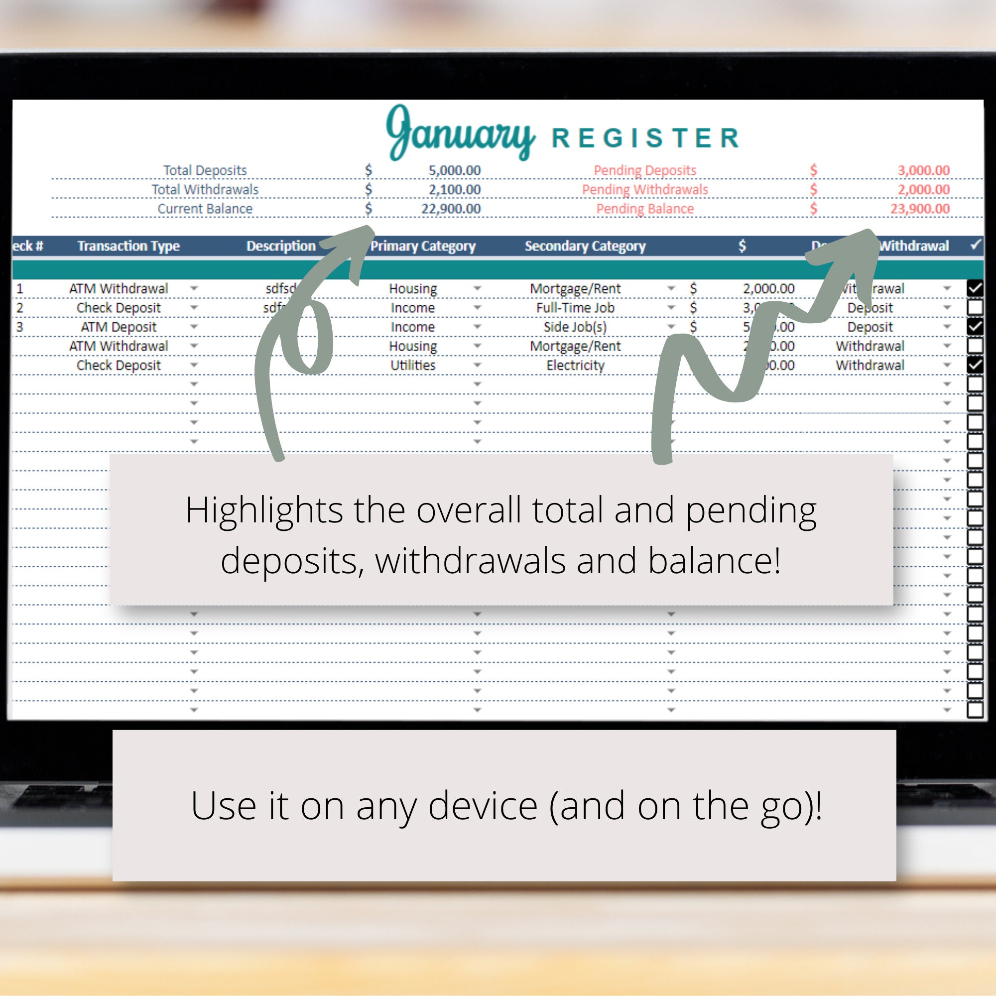 Checkbook Register With Monthly and Annual Summaries Google Sheets ...