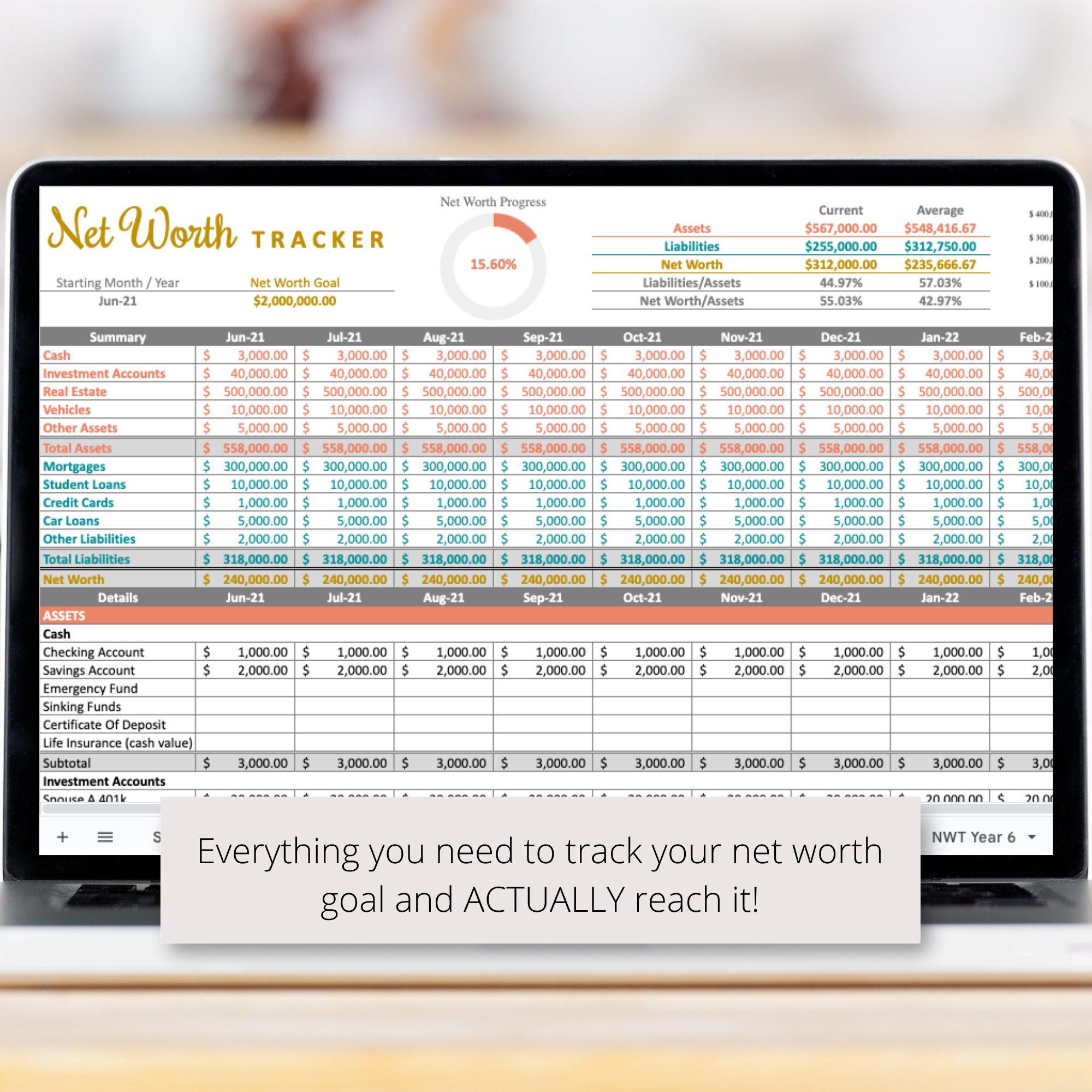 Net Worth Tracker Spreadsheet Template, Financial Net Worth Google ...
