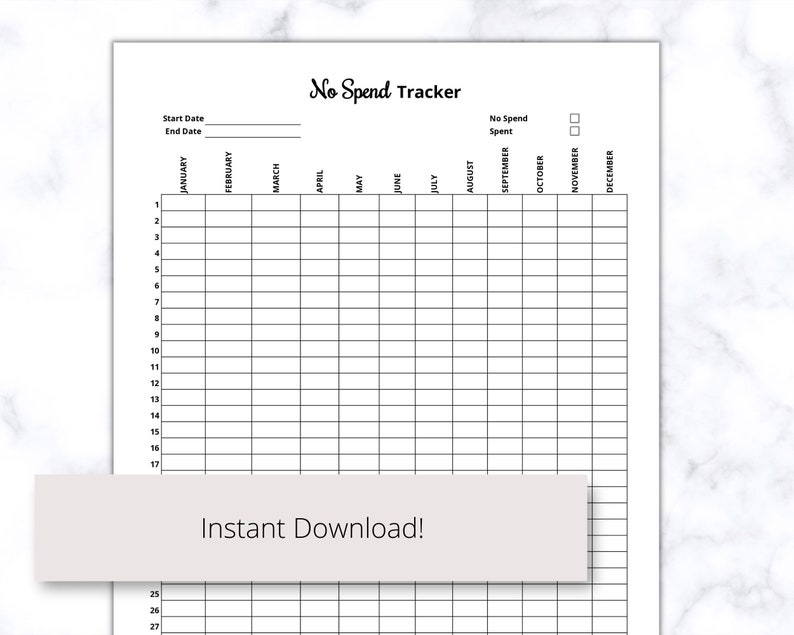 No Spend Challenge Printable PDF, Zero Spend Tracker to Track Your No ...