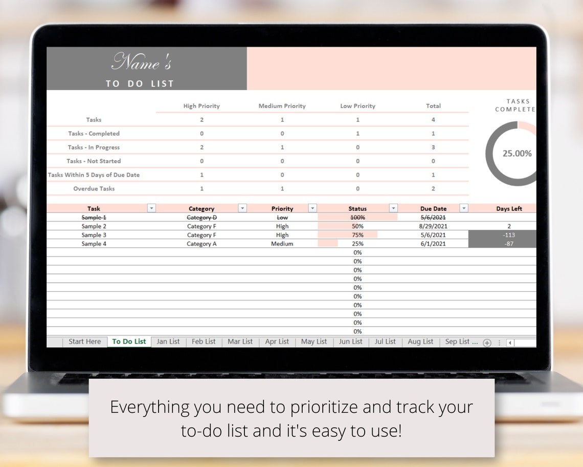 To Do List Excel Spreadsheet Template Track Your Tasks With - Etsy