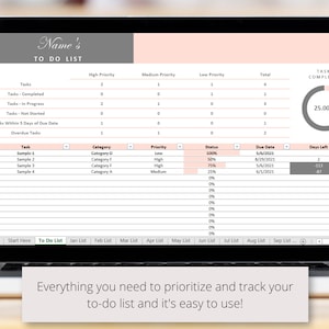 To Do List Excel Spreadsheet Template Track Your Tasks With - Etsy
