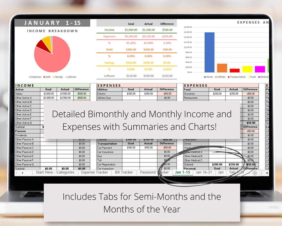 Bi-monthly Budget Planner Bimonthly Paycheck Budget Tracker - Etsy