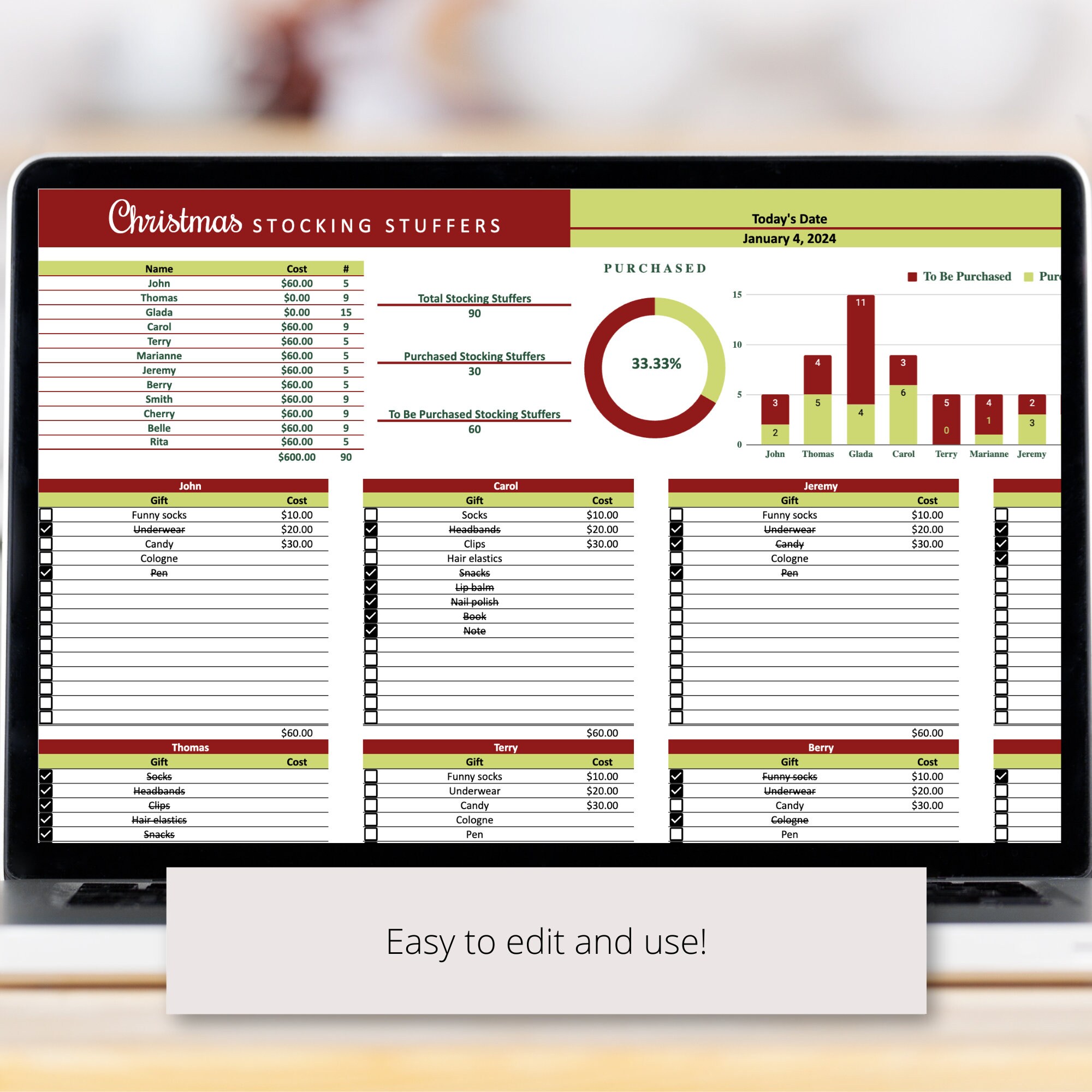 Christmas Stocking Stuffer List Google Sheets Spreadsheet Template ...