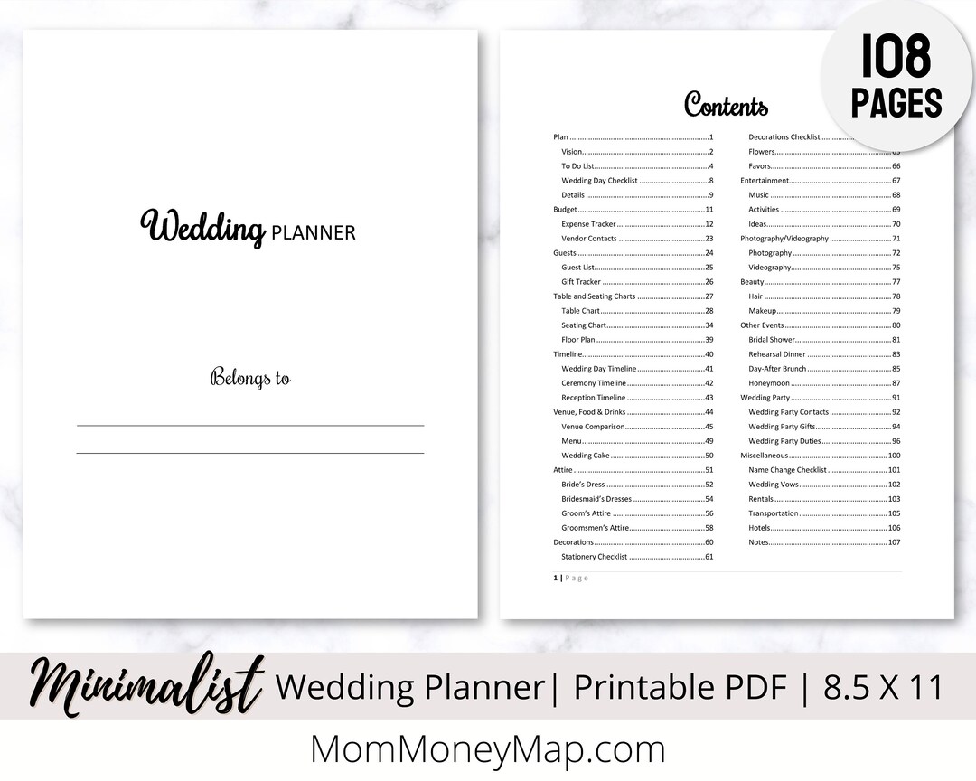 Wedding Planner Printable PDF Minimalist Wedding Activity - Etsy