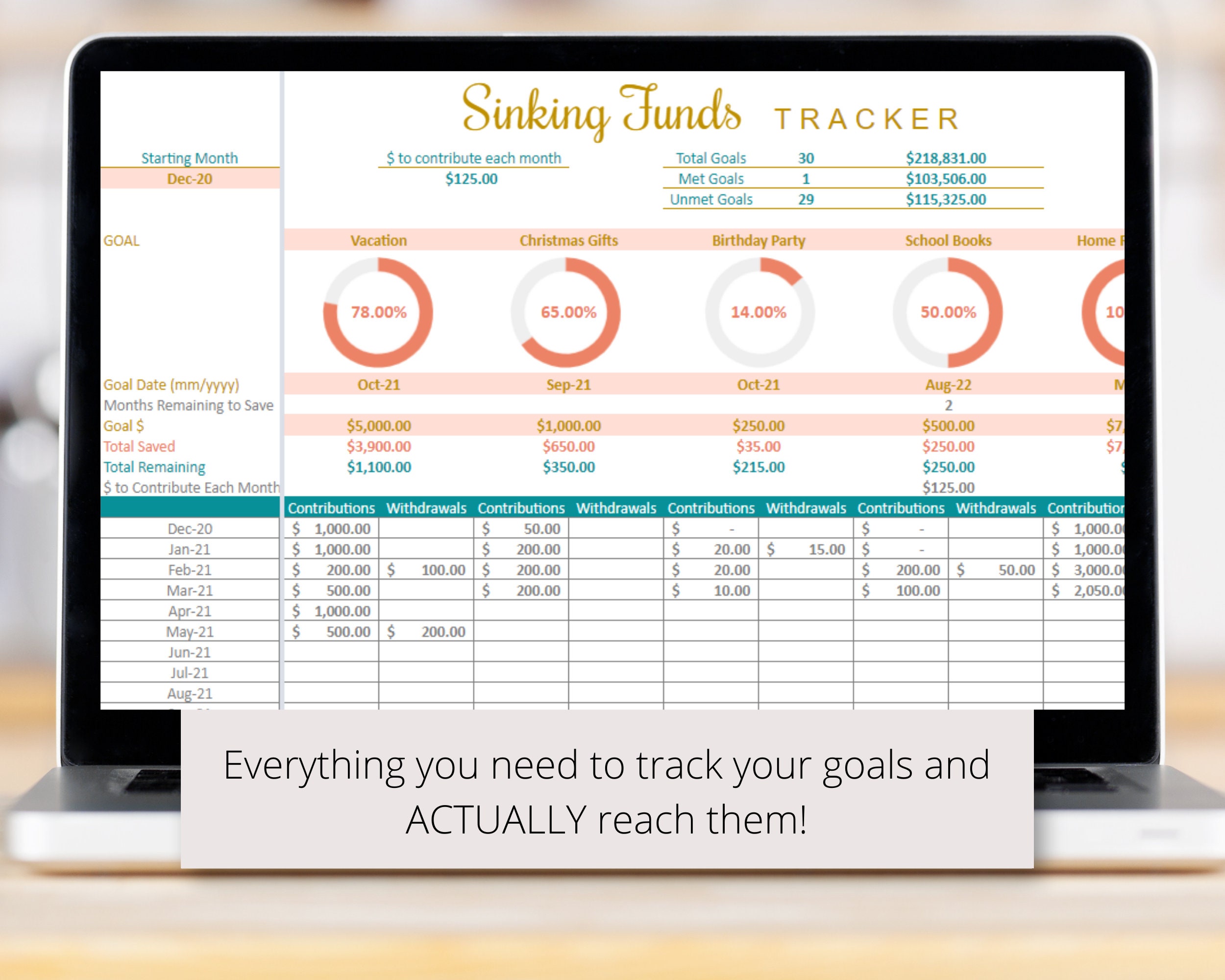 Sinking Funds Monthly Tracker, Sinking Template to Track Cash Sinking ...