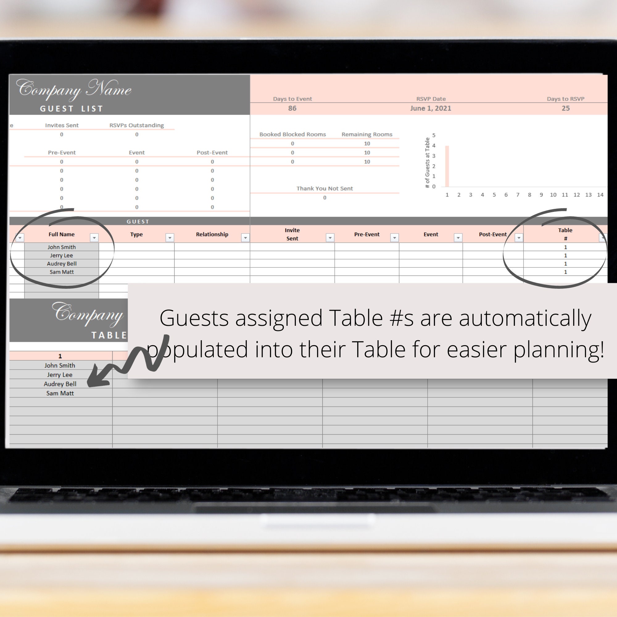 Paquete de hojas de cálculo de Excel para planificador de eventos con ...