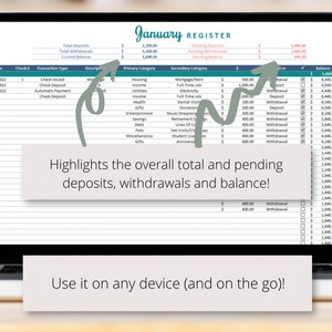 Checkbook Register With Monthly Summaries Excel Spreadsheet Template ...
